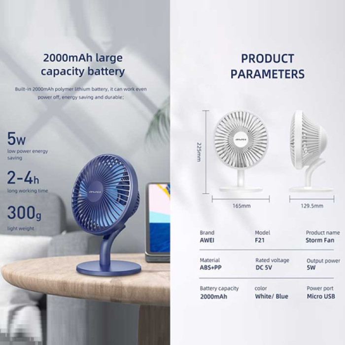 Awei F21 Mini Rechargeable Adjustable Fan - Gear Picker